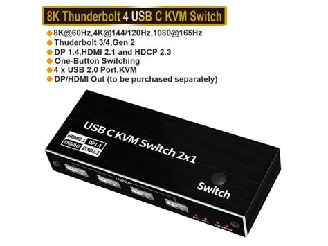 8K USB C KVM Switch 8K 60Hz USB C HDMI DP KVM Switch For 2 Computers 1 Monitor And 4 USB Ports