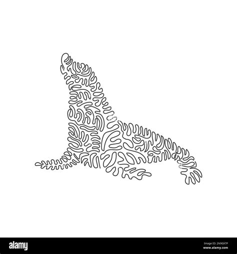 Continuous Curve One Line Drawing Of Cute Sitting Sea Lion Single Line