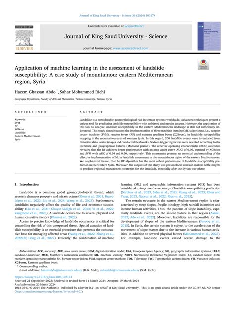 Pdf Application Of Machine Learning In The Assessment Of Landslide