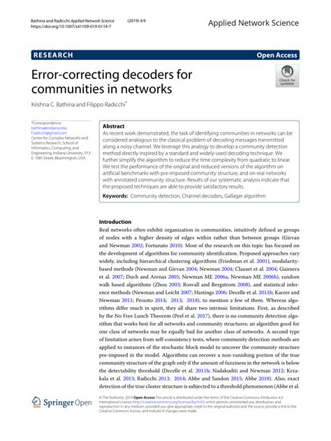 Pdf Error Correcting Decoders For Communities In Networks