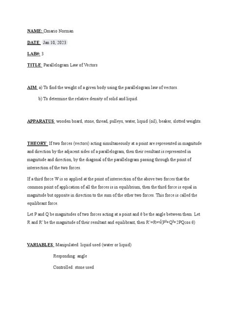 physics lab 3 pdf force euclidean vector