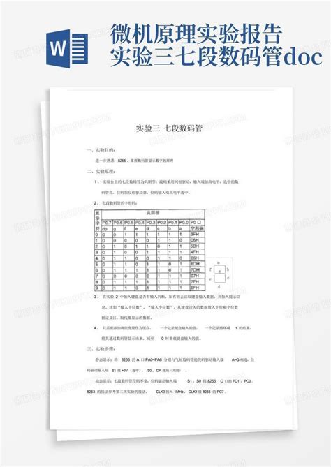 微机原理实验报告 实验三 七段数码管 docword模板下载 编号lpmegjaj 熊猫办公