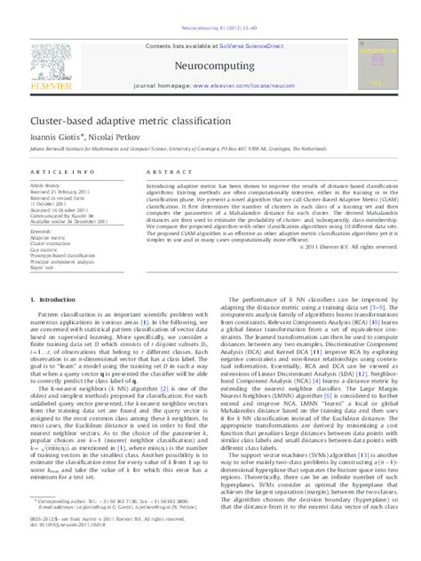 Pdf Cluster Based Adaptive Metric Classification