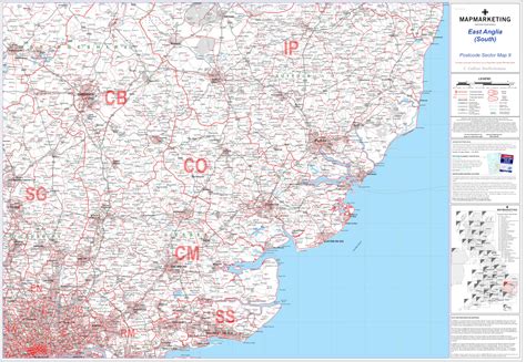 East Anglia Postcode Sector Wall Map Postcode Sector Map 9 Laminated