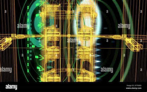 3d Rendering Wire Frame Model Of Industrial Buildings And Hud Element