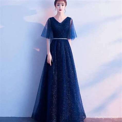 이샤오 합창단 공연복 이브닝드레스 여는 롱원피스 연회 사회자 결혼식 파티 이브닝드레스 중소매 댄스 의상 W8a20