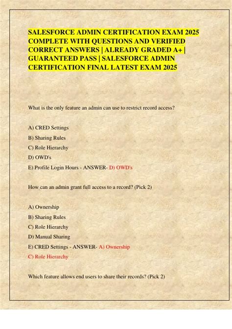 Salesforce Admin Certification Actual Exam 2025 With 250 Questions And