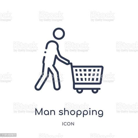 동작 개요 컬렉션에서 선형 맨 쇼핑 아이콘입니다 얇은 라인 남자 쇼핑 벡터 흰색 배경에 고립 남자 쇼핑 유행 그림 가방에 대한 스톡 벡터 아트 및 기타 이미지 Istock