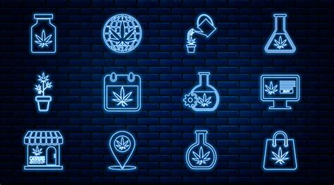 마리화나의 세트 라인 쇼핑 가방 온라인 구매 급수 캔 캘린더 및 마리화나 식물 냄비 의료 병 테스트 튜브 및 합법화 아이콘 벡터 0명에 대한 스톡 벡터 아트 및 기타 이미지