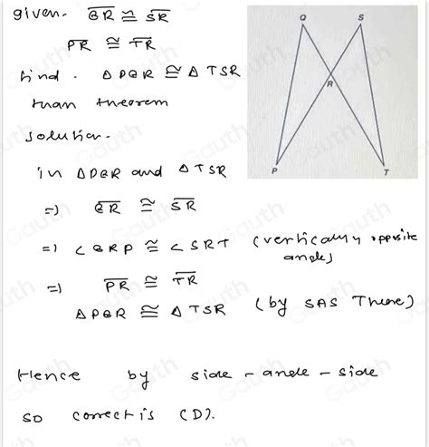 solved in the figure below overline qr≌ overline sr and overline pr≌ overline tr based only
