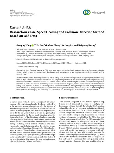 Pdf Research On Vessel Speed Heading And Collision Detection Method Based On Ais Data