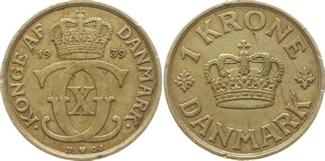 Dänemark Königreich 1 Krone 1939 Christian X 1912 1947 Sehr Schön
