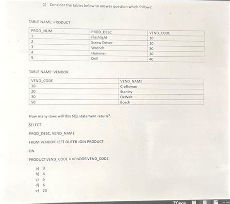 solved 1 consider the tables below to answer question which