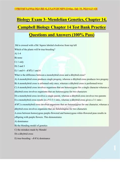 Biology Exam 3 Mendelian Genetics Chapter 14 Campbell Biology Chapter 14 Test Bank Practice