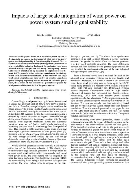 Pdf Impacts Of Large Scale Integration Of Wind Power On Power System