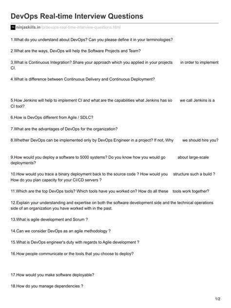 ninjaskills in devops real time interview questions pdf agile