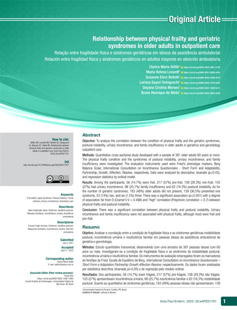 Pdf Relationship Between Physical Frailty And Geriatric Syndromes In