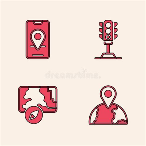 set location on the globe city map navigation traffic light and icon
