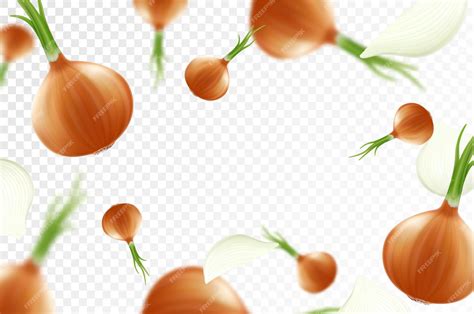 양파 배경 투명한 배경 선택적 포커스에 격리된 떨어지는 신선한 익은 양파 케첩 주스 광고에 적용 가능한 비행 디포커싱 양파
