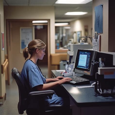A Nurse Documenting Patient Information On A Computer At The Nurses Station2 Premium Ai