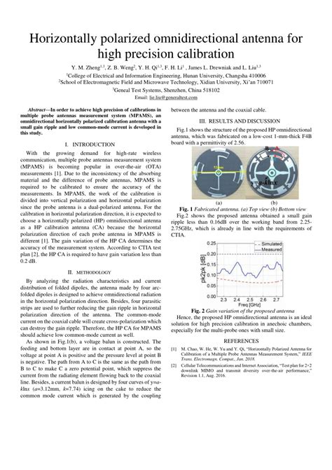 Pdf Horizontally Polarized Omnidirectional Antenna For High Precision Calibration