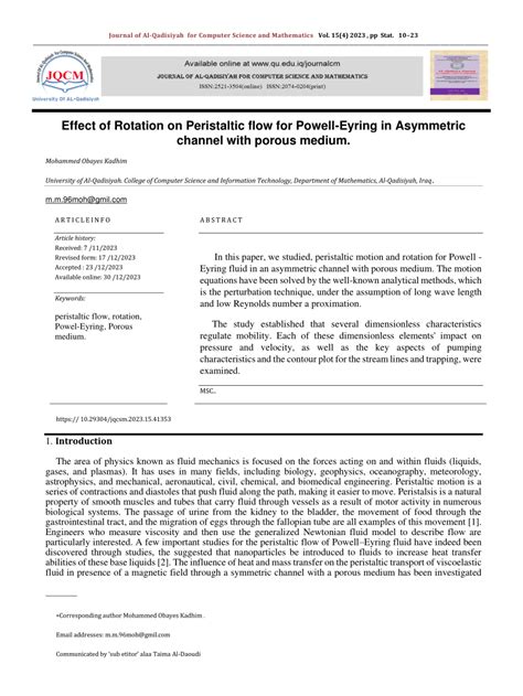 Pdf Effect Of Rotation On Peristaltic Flow For Powell Eyring In