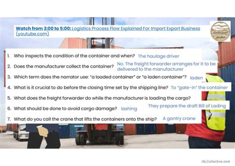 Vocabulary Shipping Logistics English Esl Powerpoints