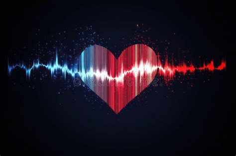 Red Blue Heart On Waveform With Oscillating Amplitude Of Heart Rate