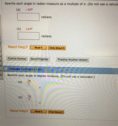 solved rewrite each angle in radian measure as a multiple of