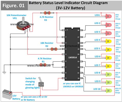 Battery Status Level Indicator Circuit Diagram For 3V 12V Battery