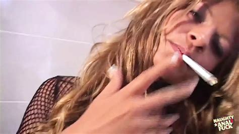 Catching The Lingerie Covered Blonde Smoking Cigs In The Bathroom Ends With Hardcore Anal