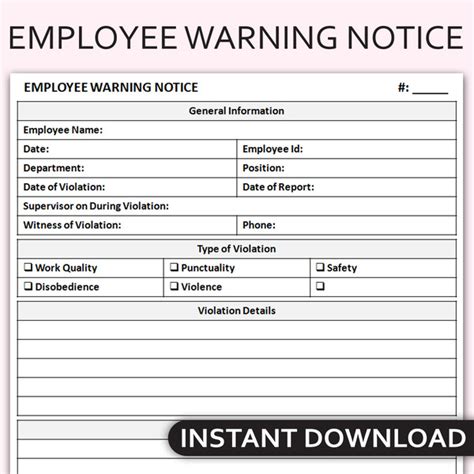 Printable Employee Warning Notice Employee Disciplinary Not Inspire