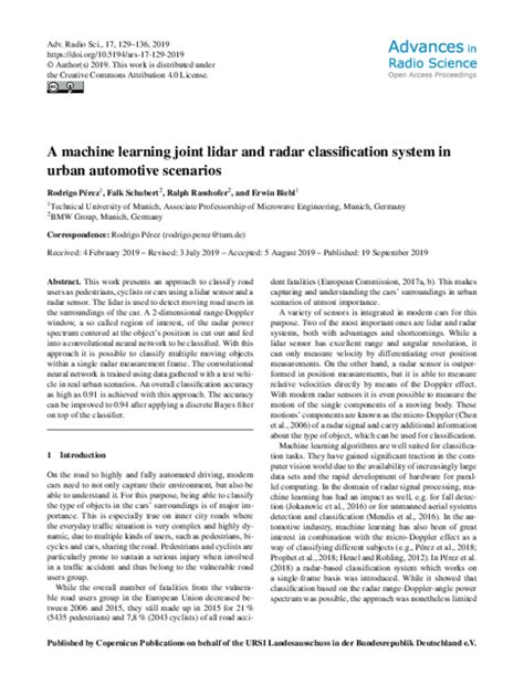 pdf a machine learning joint lidar and radar classification system in