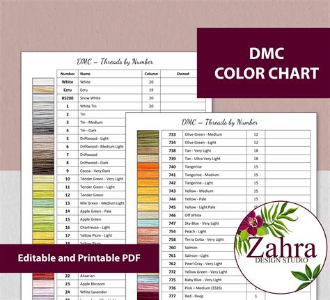 PRINTABLE DMC Color Chart And Inventory DMC Color Card Dmc Etsy
