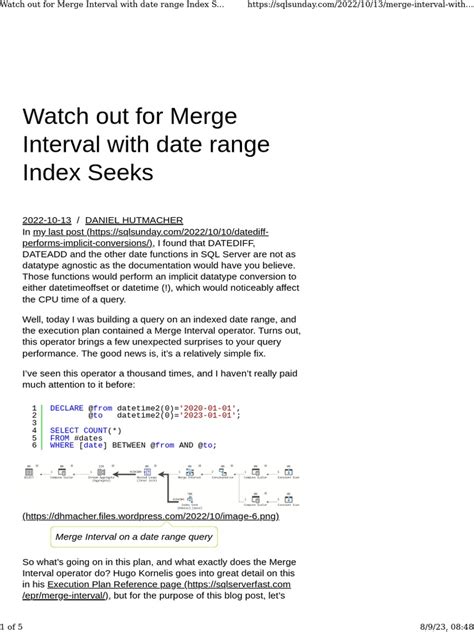 Merge Interval With Date Range Index Seek Pdf