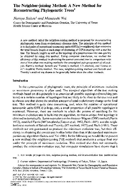 Pdf The Neighbor Joining Method A New Method For Reconstructing Phylogenetic Trees