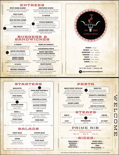 Menu At Jcs Steakhouse Wahoo