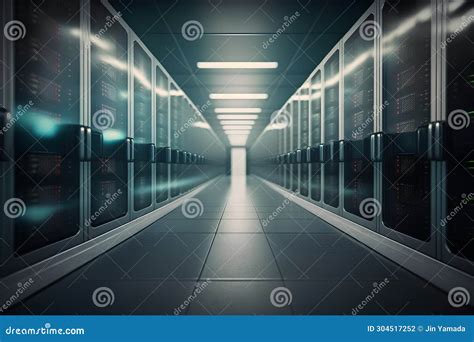 server room data center with rows of server racks 3d render stock