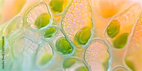 Cellular Close Up With Green Structure Microscopic View Of Plant Cells