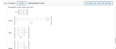 solved give bases for row a col a and null a