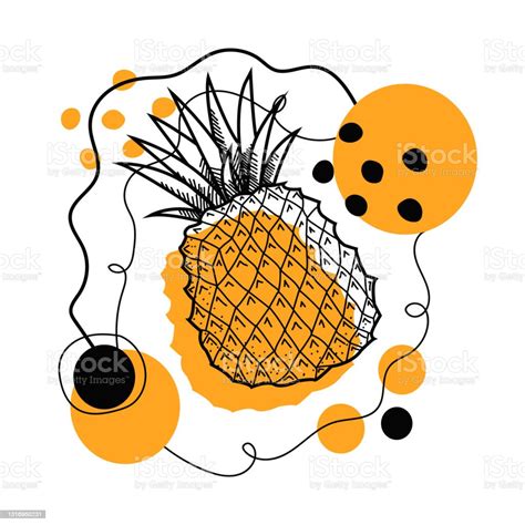다채로운 추상적 인 여름 배경에 파인애플 라인의 스타일로 만든 파인애플의 그림 세련된 과일 오렌지 아이콘 배경 벡터 검은색에