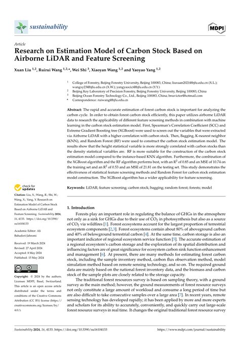 Pdf Research On Estimation Model Of Carbon Stock Based On Airborne Lidar And Feature Screening