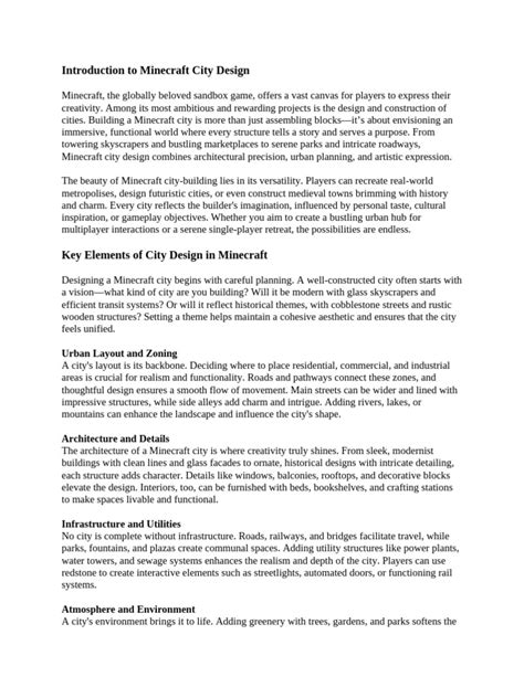 Introduction To Minecraft City Design Pdf Minecraft