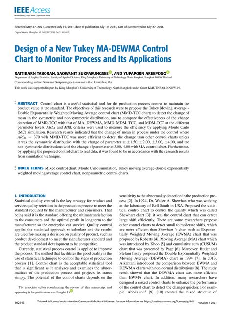 Pdf Design Of A New Tukey Ma Dewma Control Chart To Monitor Process And Its Applications