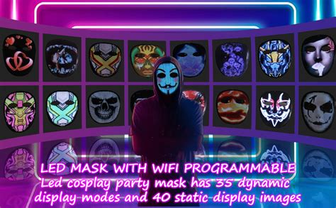 Led Mask Light Up Mask With Gesture Sensing LED Lighted Face Transforming Halloween Mask WIFI