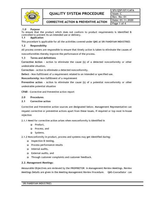 Qsp 07 Capa Rev 1 Pdf Quality Systems Thinking