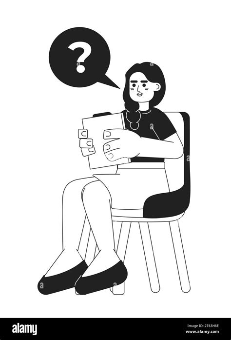 Indian Woman Interviewer Asking Question Black And White 2d Cartoon