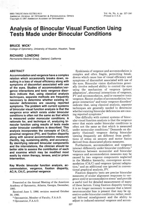 Pdf Analysis Of Binocular Visual Function Using Tests Made Under