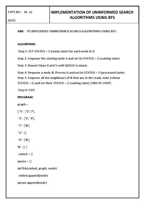 Aiml Final Lab Manual Pdf Aim To Implement Uninformed Search