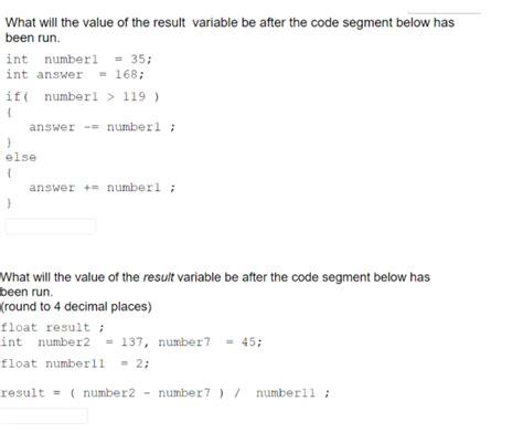 Solved What Will The Value Of The Result Variable Be After Chegg